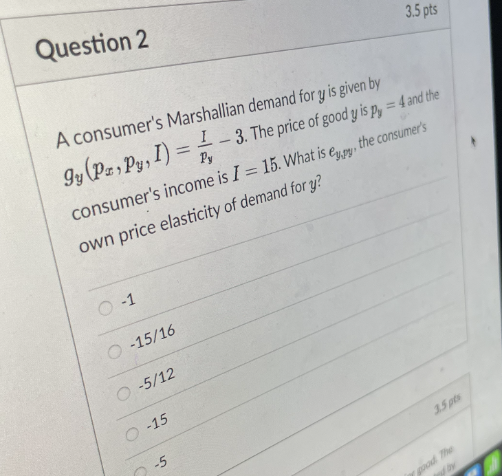 Solved A consumer's Marshallian demand for y is given by | Chegg.com