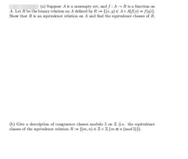 Solved (a) Suppose A is a nonempty set, and f : A → B is a | Chegg.com
