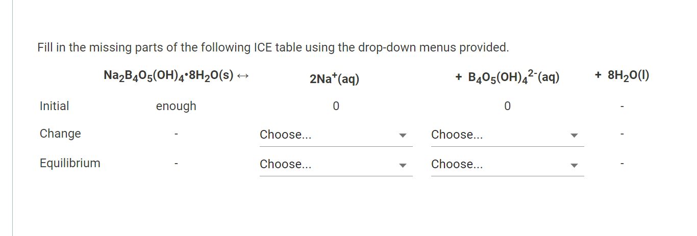 Fill in the missing parts of the following ICE table | Chegg.com
