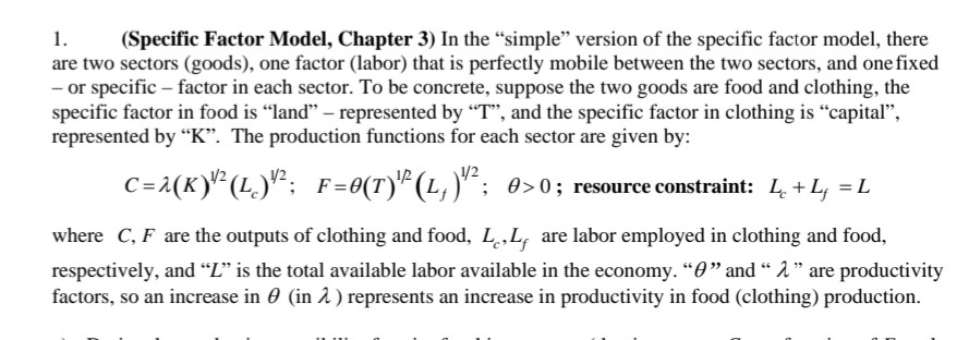 Solved 1. (Specific Factor Model, Chapter 3) In the "simple" | Chegg.com
