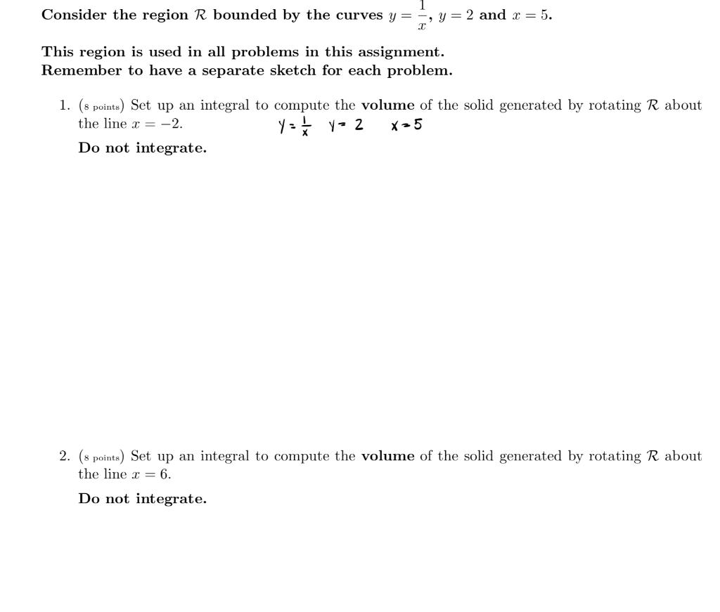 Solved Consider the region R bounded by the curves y=x1,y=2 | Chegg.com