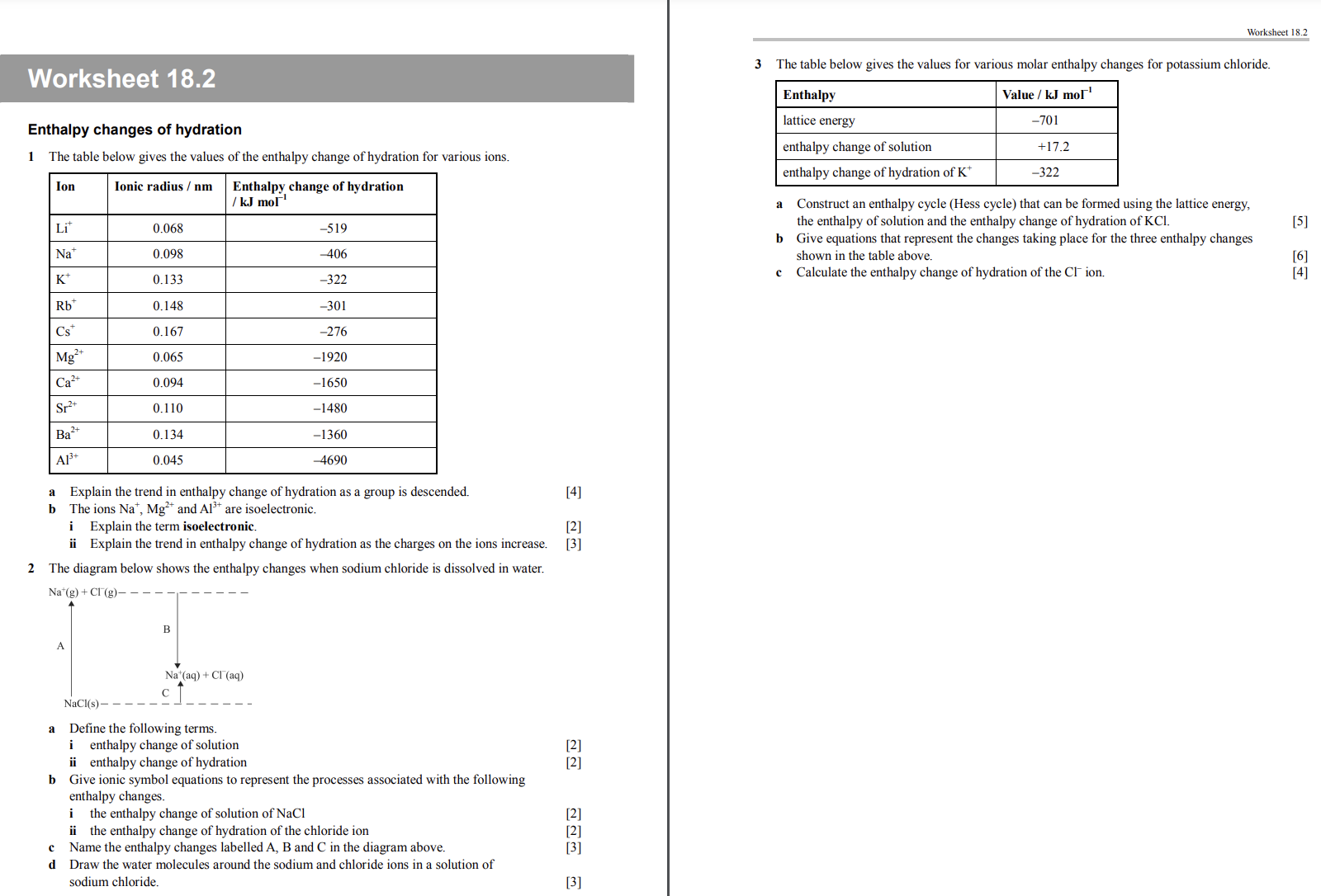 Solved 1. The table below gives the values of the enthalpy | Chegg.com