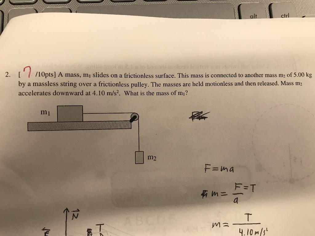 Solved /10pts] A mass, m1 slides on a frictionless surface. | Chegg.com