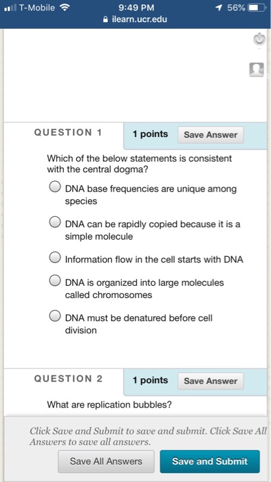 Solved 9:49 PM 56% T-Mobile 9 ilearn.ucr.edu QUESTION 1 1 | Chegg.com