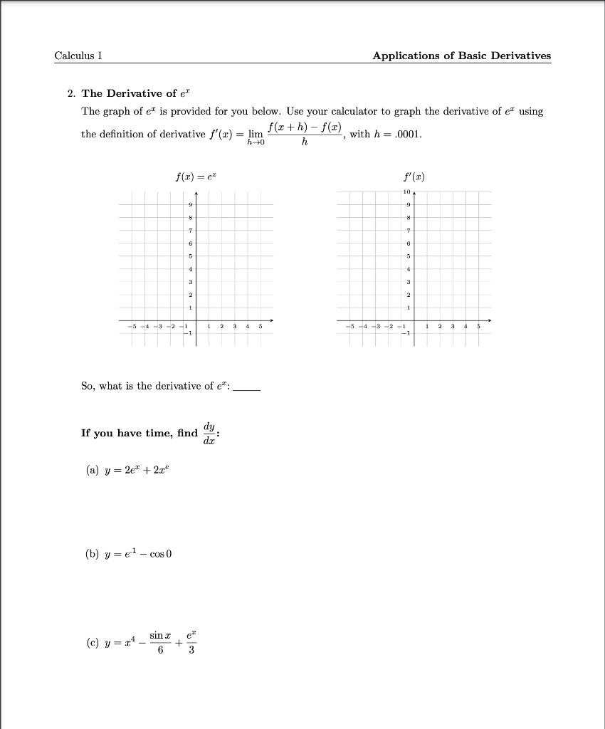 Solved The Derivative of ex The graph of ex is provided for | Chegg.com