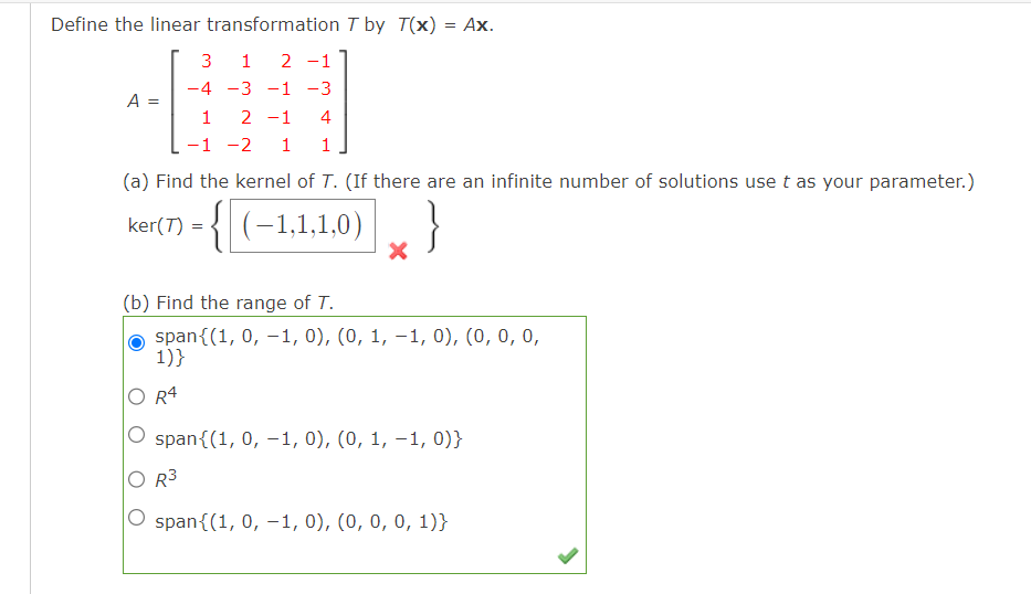 Solved Define the linear transformation T by T(x)=Ax. | Chegg.com