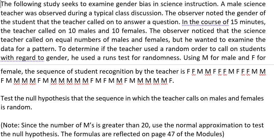Solved The following study seeks to examine gender bias in | Chegg.com