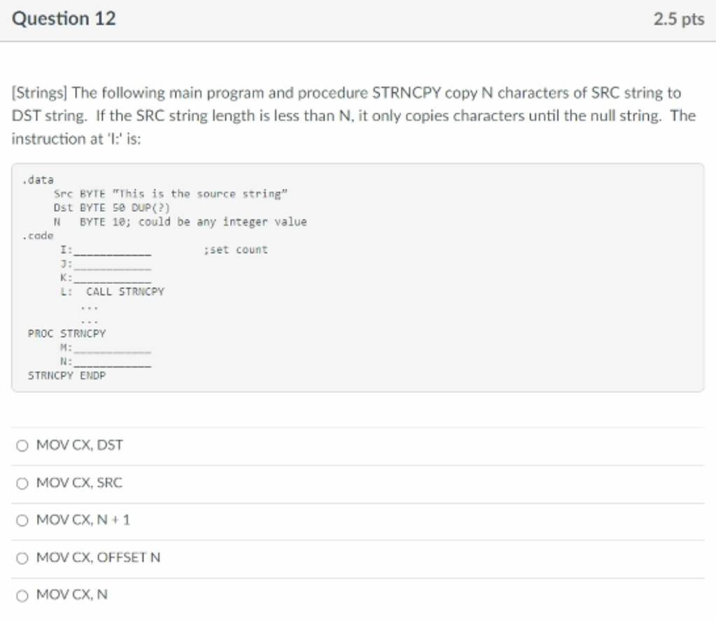 Solved Question 12 2.5 pts [Strings) The following main | Chegg.com