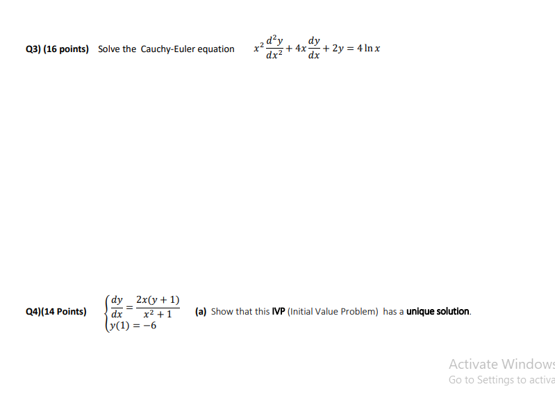 Solved dy Q3) (16 points) Solve the Cauchy-Euler equation r | Chegg.com