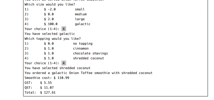 Solved smoothie problem in PYTHON for THONNY IDE have | Chegg.com