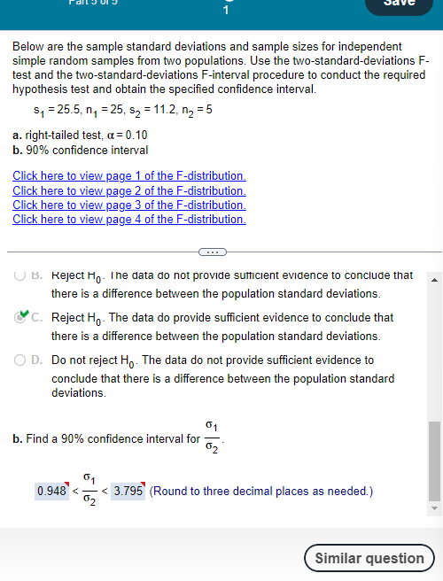 Solved Part B: The correct answer is showing 0.948 and | Chegg.com