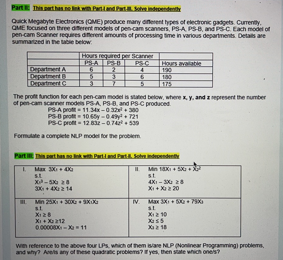 Solved Part II: This part has no link with Part-I and | Chegg.com