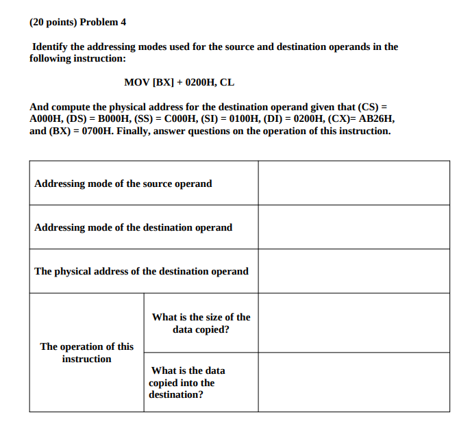 (20 points) Problem 4 Identify the addressing modes | Chegg.com (20 points) Problem 4 Identify the addressing modes | Chegg.com