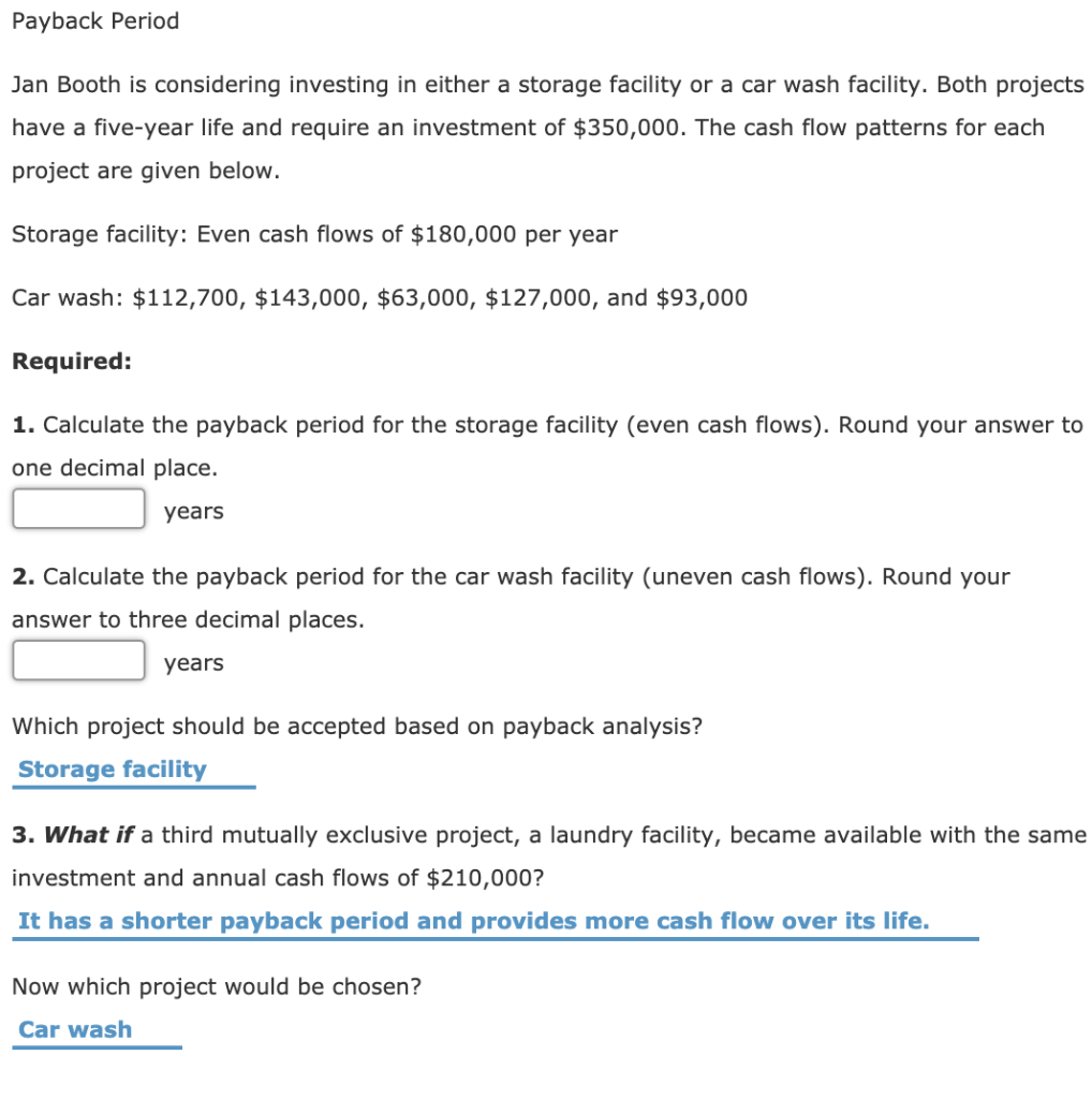 Solved Payback Period Jan Booth is considering investing in | Chegg.com