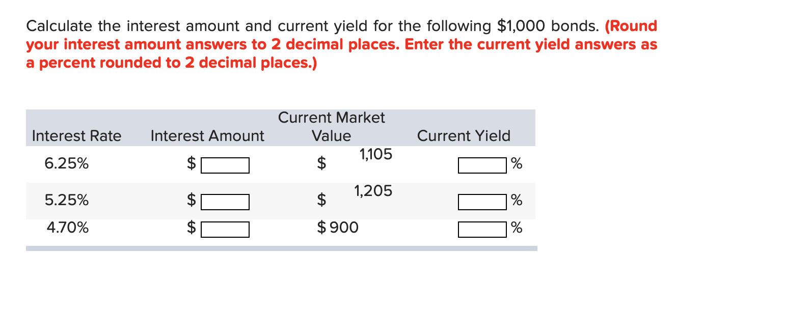 Solved Calculate the interest amount and current yield for | Chegg.com