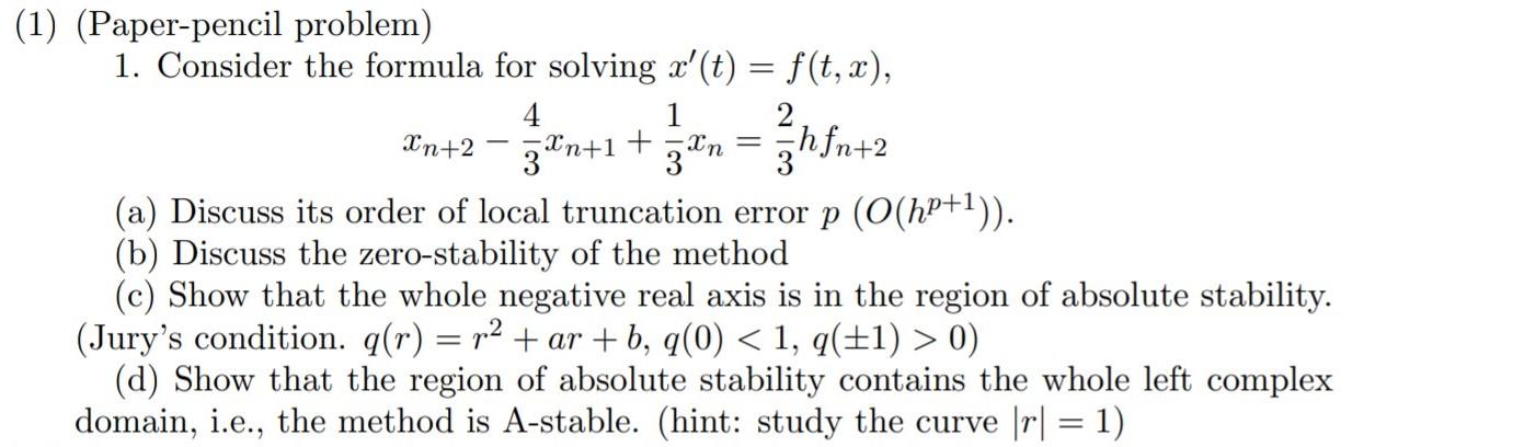 In = (1) (Paper-pencil problem) 1. Consider the | Chegg.com