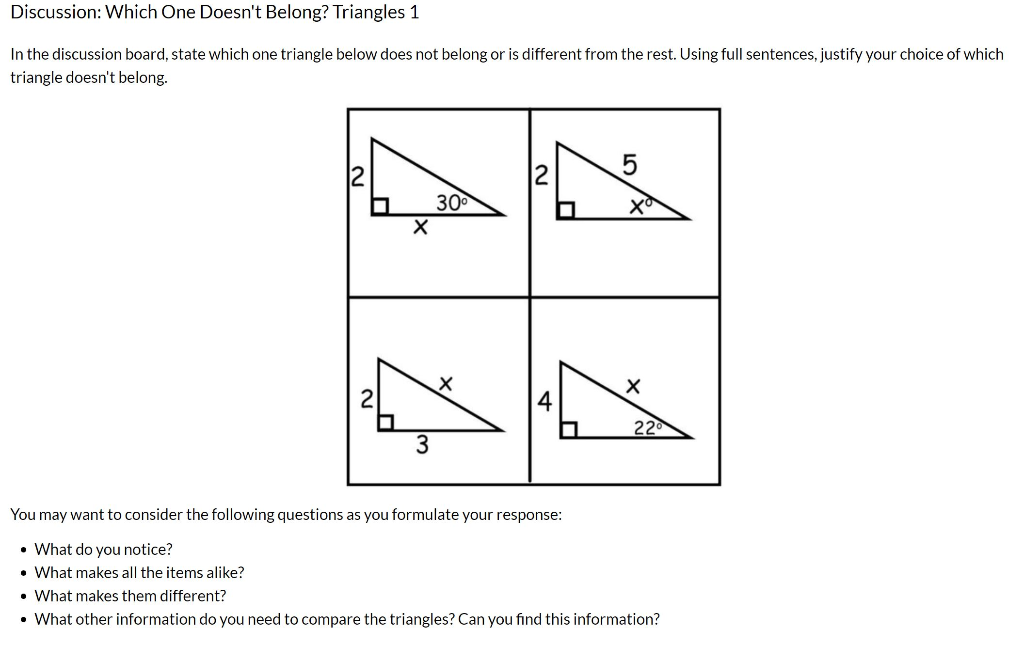 Solved Discussion: Which One Doesn't Belong? Triangles 1 In | Chegg.com