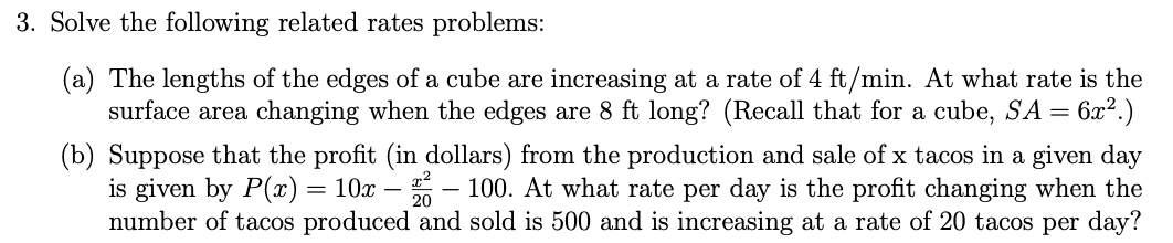 Solved 3. Solve the following related rates problems: = (a) | Chegg.com