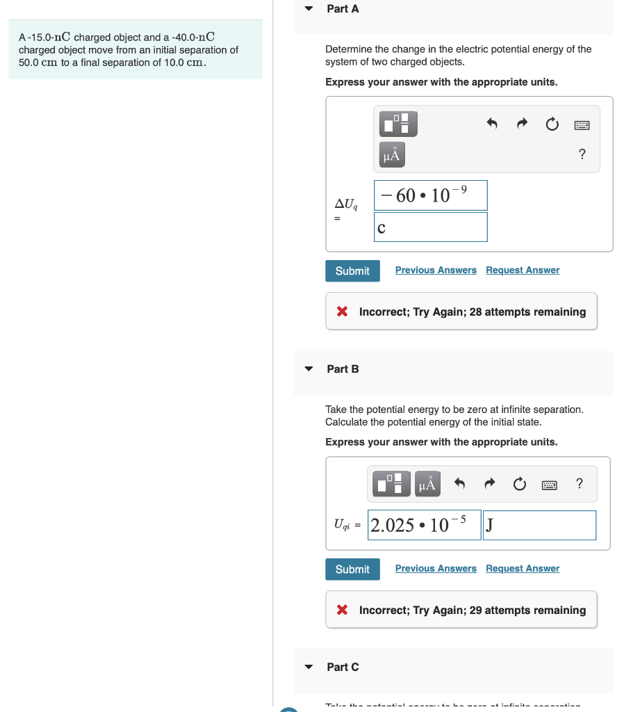 Solved Part A A-15.0-nC charged object and a -40.0-nC | Chegg.com