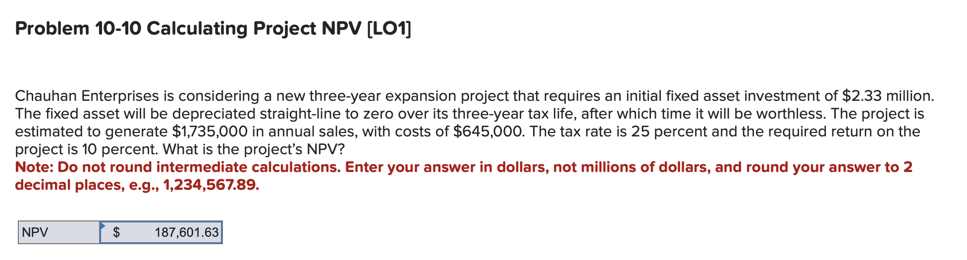 Solved Problem 10-10 ﻿Calculating Project NPV [LO1]Chauhan | Chegg.com