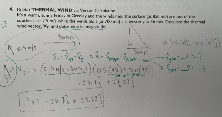 Solved 4. (6 pts) THERMAL WIND via Vector Calculation It's a | Chegg.com