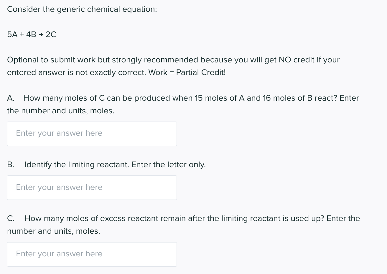 Solved Consider the generic chemical equation: 5A + 4B →2C | Chegg.com