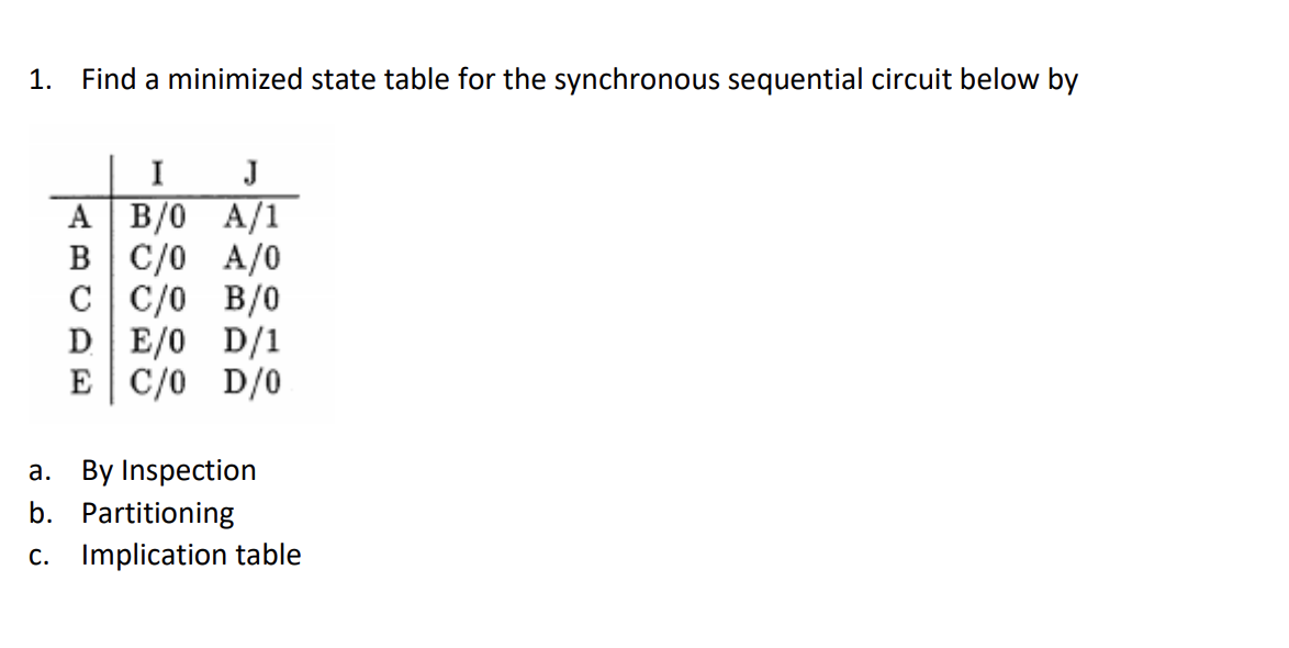 Solved 1. Find a minimized state table for the synchronous | Chegg.com