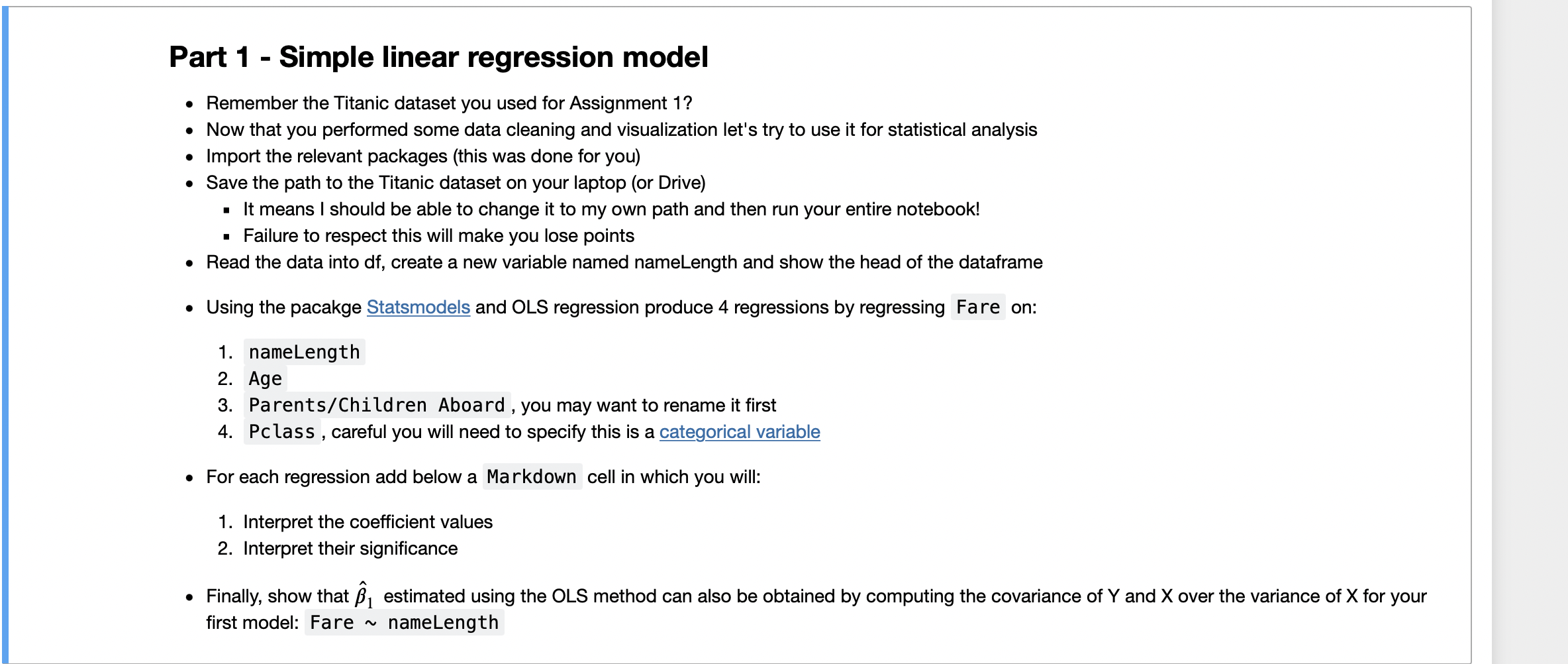 Part 1 - Simple linear regression model . • Remember | Chegg.com