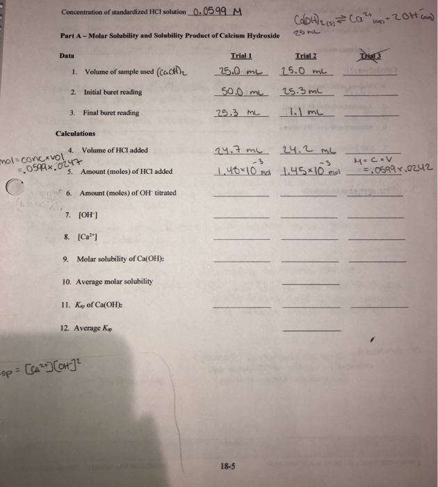 Solved Concentration of standardized HCl solution 0.0599 M | Chegg.com