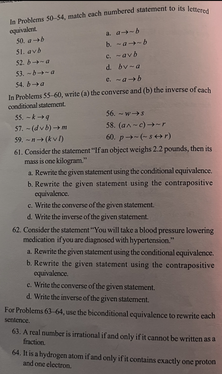 Solved In Problems 50-54, match each numbered statement to | Chegg.com