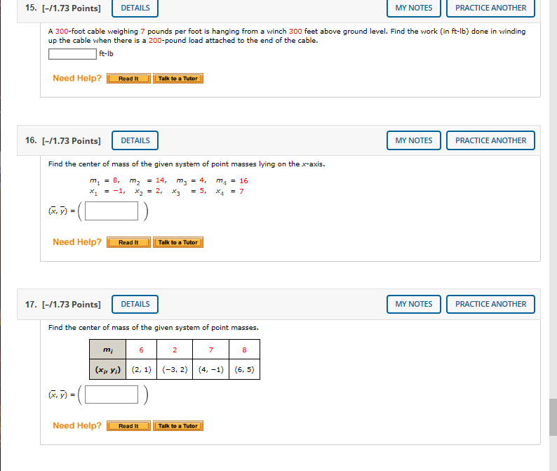Solved 15. [-/1.73 Points] DETAILS MY NOTES PRACTICE ANOTHER | Chegg.com