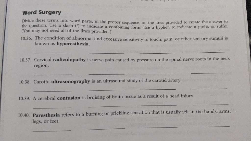 Solved Word Surgery Divide these terms into word parts, in | Chegg.com