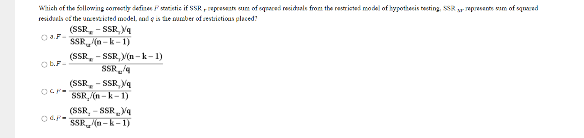 Solved צורי Which of the following correctly defines F | Chegg.com