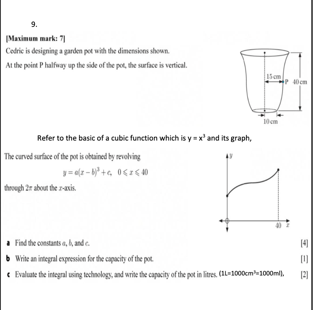 Solved 9. [Maximum mark: 7] Cedric is designing a garden pot | Chegg.com