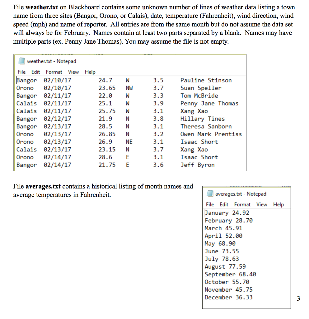 File weather.txt on Blackboard contains some unknown | Chegg.com