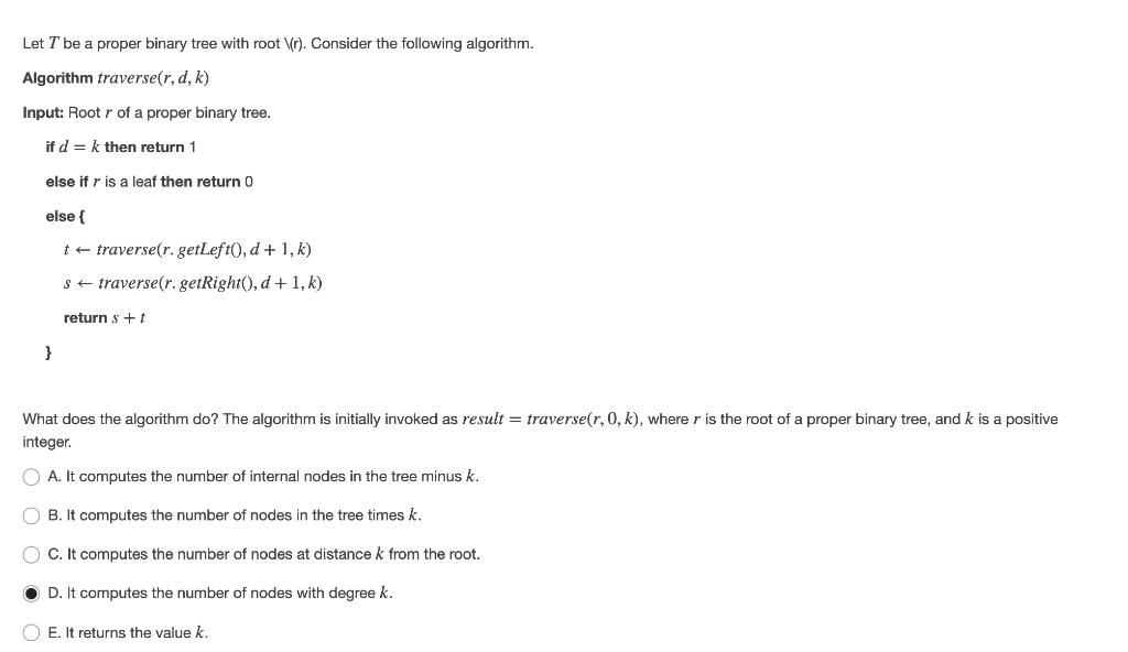 Solved Let T be a proper binary tree with root Vr). Consider | Chegg.com