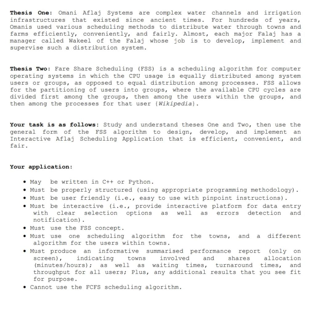 are Thesis One: Omani Aflaj Systems complex water | Chegg.com