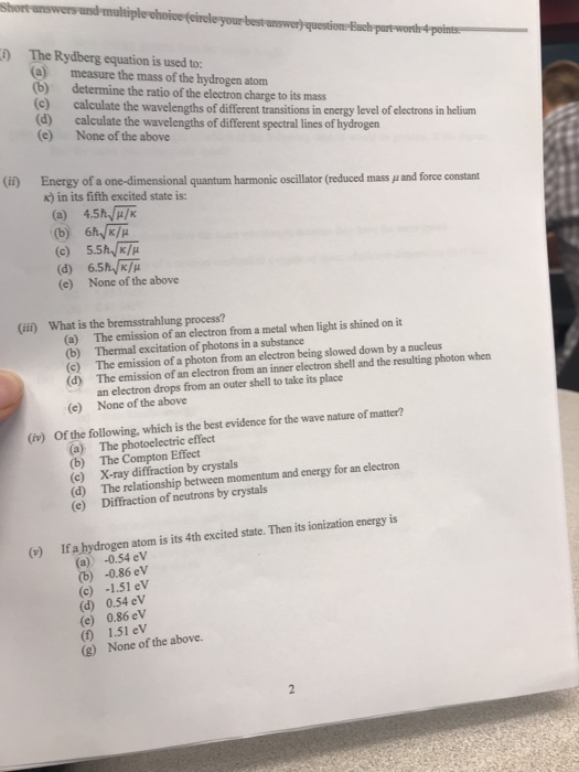 Solved The Rydberg equation is used to: (a) measure the mass | Chegg.com