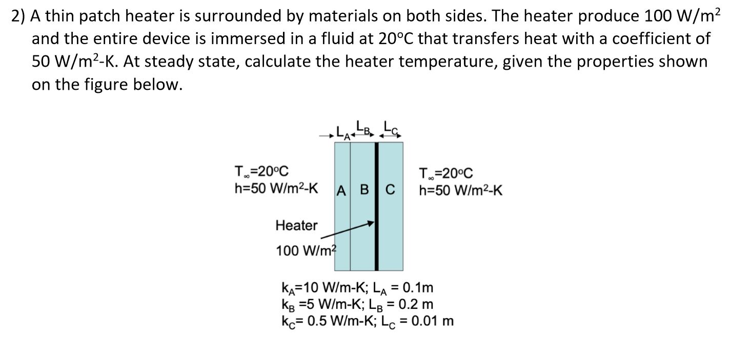 Solved 2) A thin patch heater is surrounded by materials on | Chegg.com