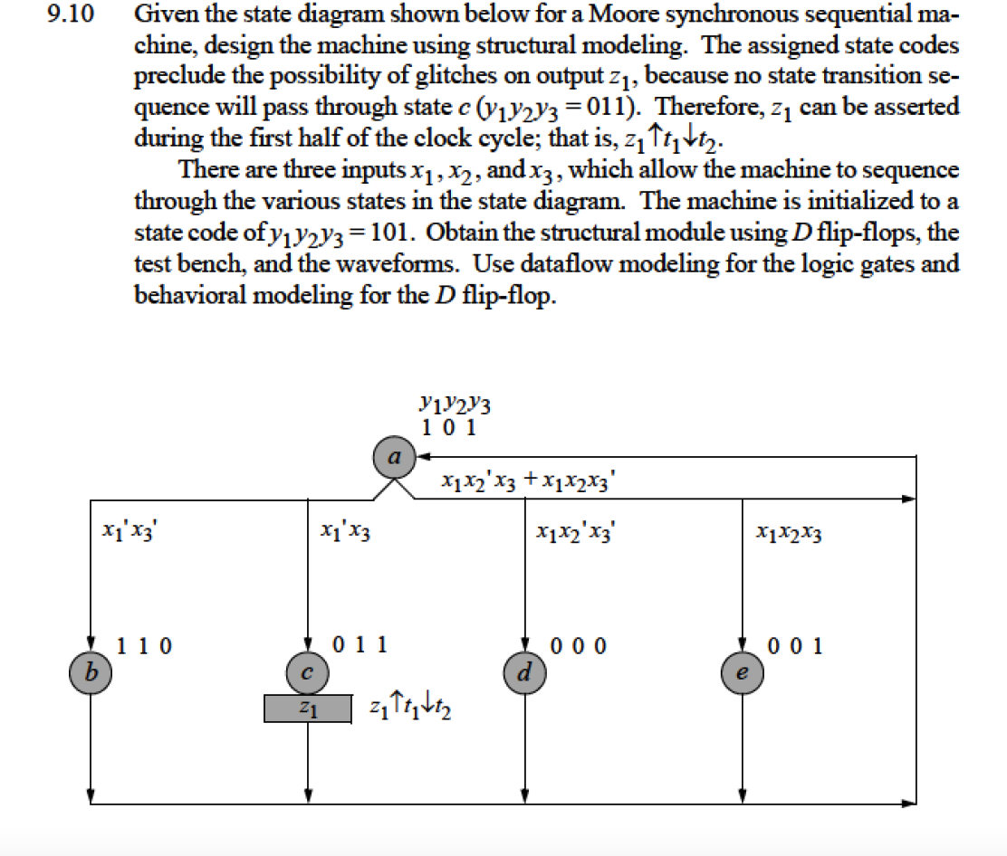 Solved 9.10 ﻿Given the state diagram shown below for a Moore | Chegg.com