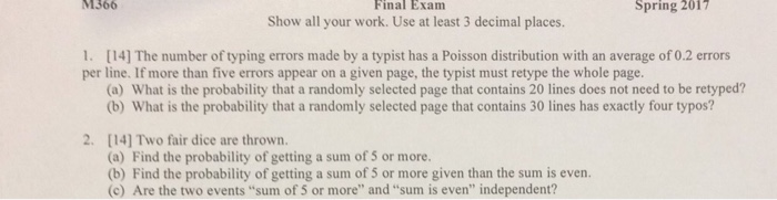 Solved The Number Of Typing Errors Made By A Typist Has A 