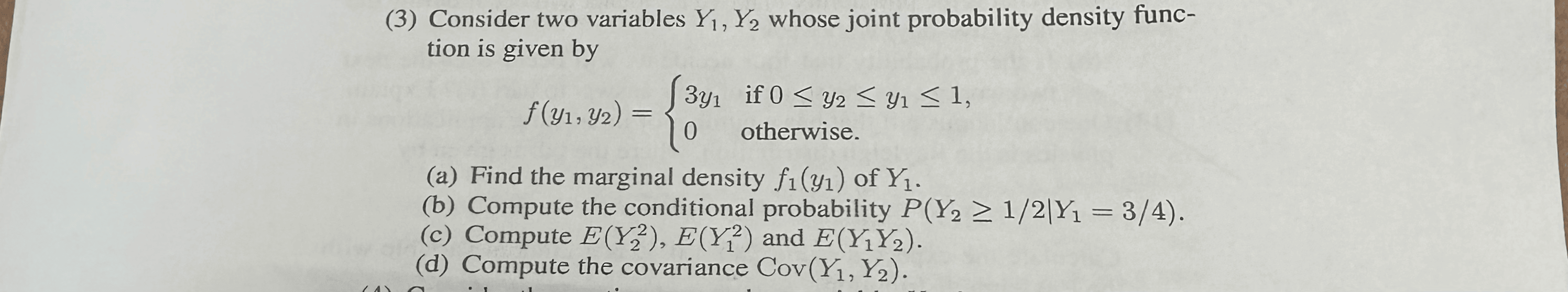 Solved 3) Consider two variables Y1,Y2 whose joint | Chegg.com
