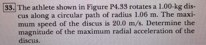 Solved 33. The athlete shown in Figure P4.33 rotates a | Chegg.com