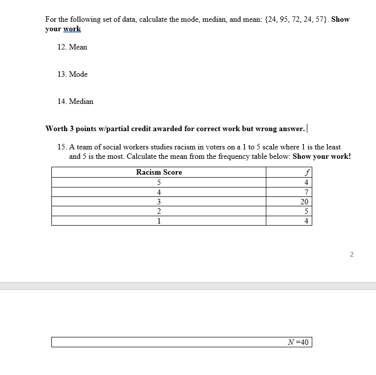 Solved For the following set of data, calculate the mode, | Chegg.com