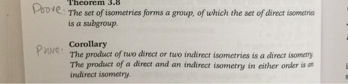 Solved Theorem 3.8 Dve: The set of isometries forms a group, | Chegg.com