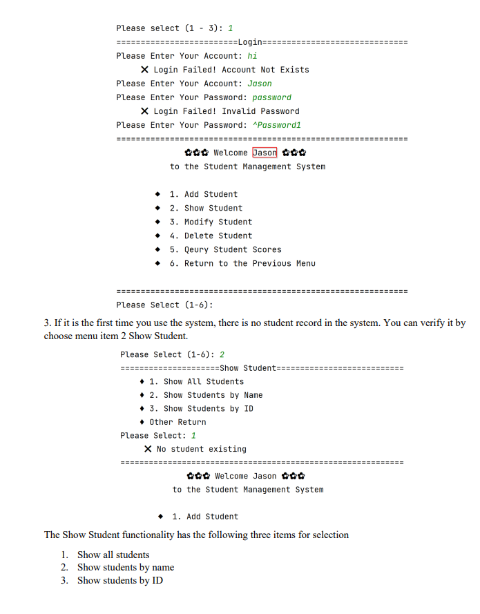 Solved Project II Student Management Systems v 2.0 50 points | Chegg.com