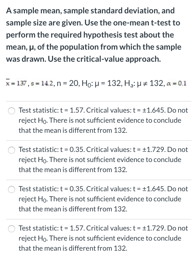 Solved A sample mean, sample standard deviation, and sample | Chegg.com