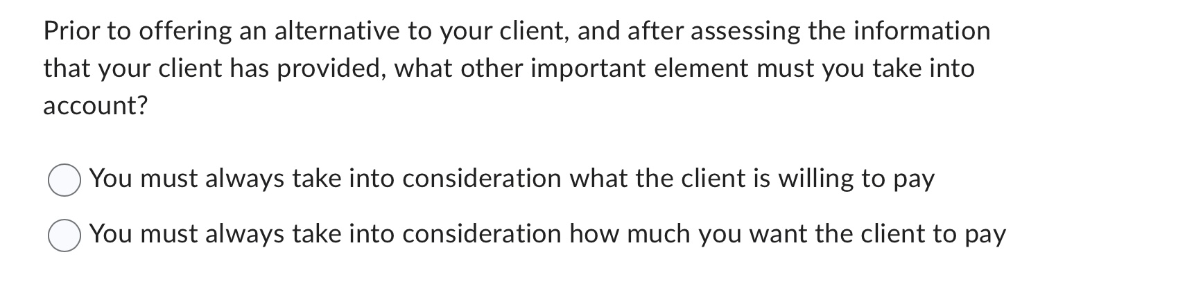 Solved Prior to offering an alternative to your client, and | Chegg.com
