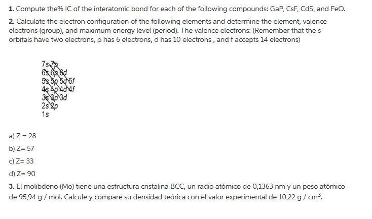 Solved 1. Compute the % IC of the interatomic bond for each | Chegg.com