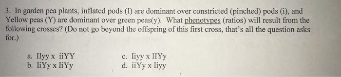 Solved 3. In garden pea plants, inflated pods (I) are | Chegg.com